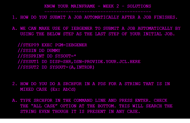 KNOW YOUR MAINFRAME – WEEK 2 – SOLUTIONS | F1 for Mainframe