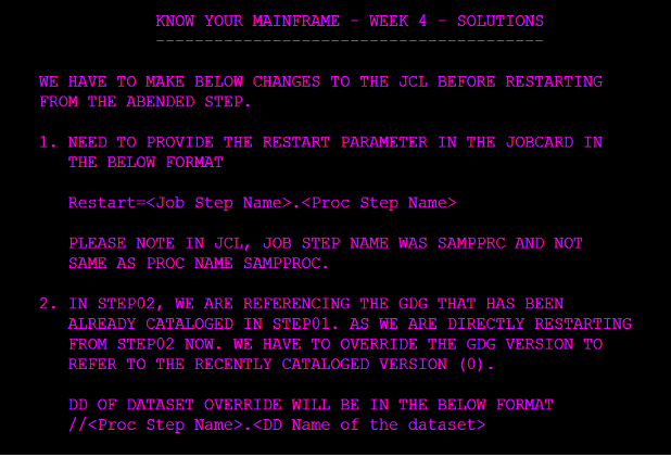 KNOW YOUR MAINFRAME – WEEK 4 – SOLUTIONS | F1 for Mainframe